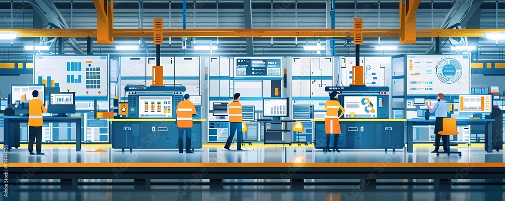 Flat design of lean manufacturing with kaizen boards, tracking ...