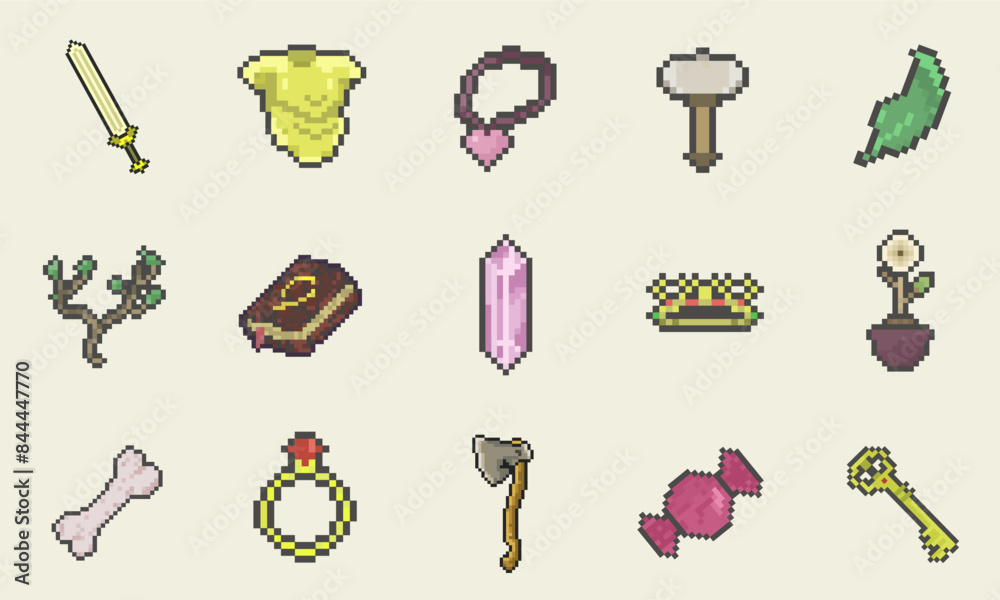 game items collection pixel art bundle collection for your digital ...