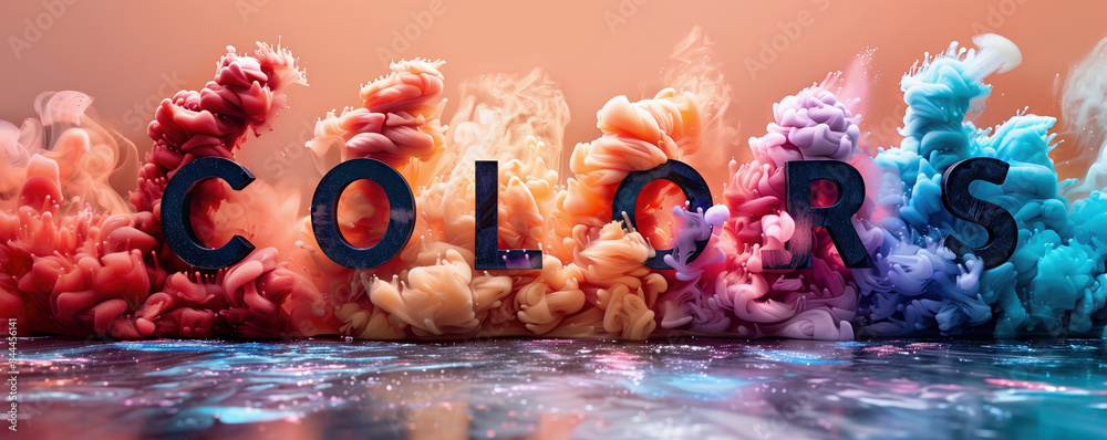 The word "COLORS" in vibrant, 3D typography with a peach fuzz ...