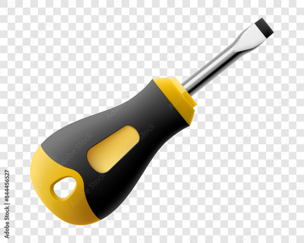 Flat head screwdriver isolated on transparent background. Black and ...