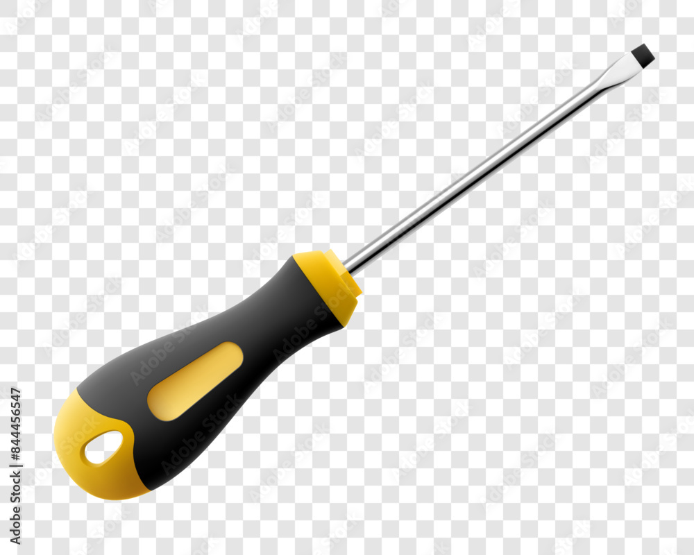 Flat head screwdriver isolated on transparent background. Black and ...
