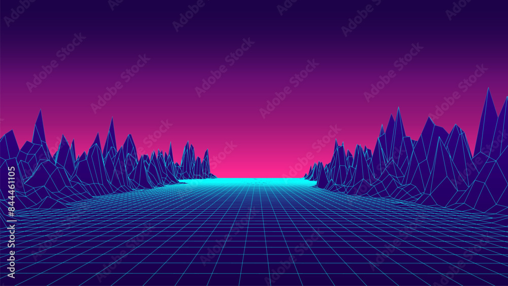 Retro sci-fi landscape of mountains. Futuristic polygonal background in ...
