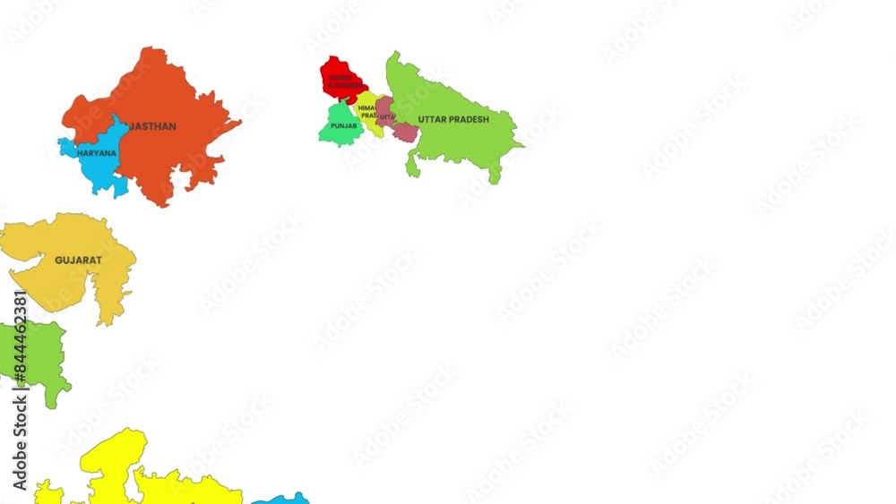 Animated map of India showing administrative regions. Detailed ...