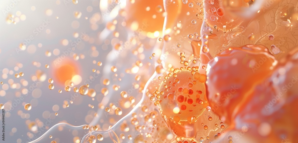 Exosome particles merging with skin cells, showcasing advanced skin ...