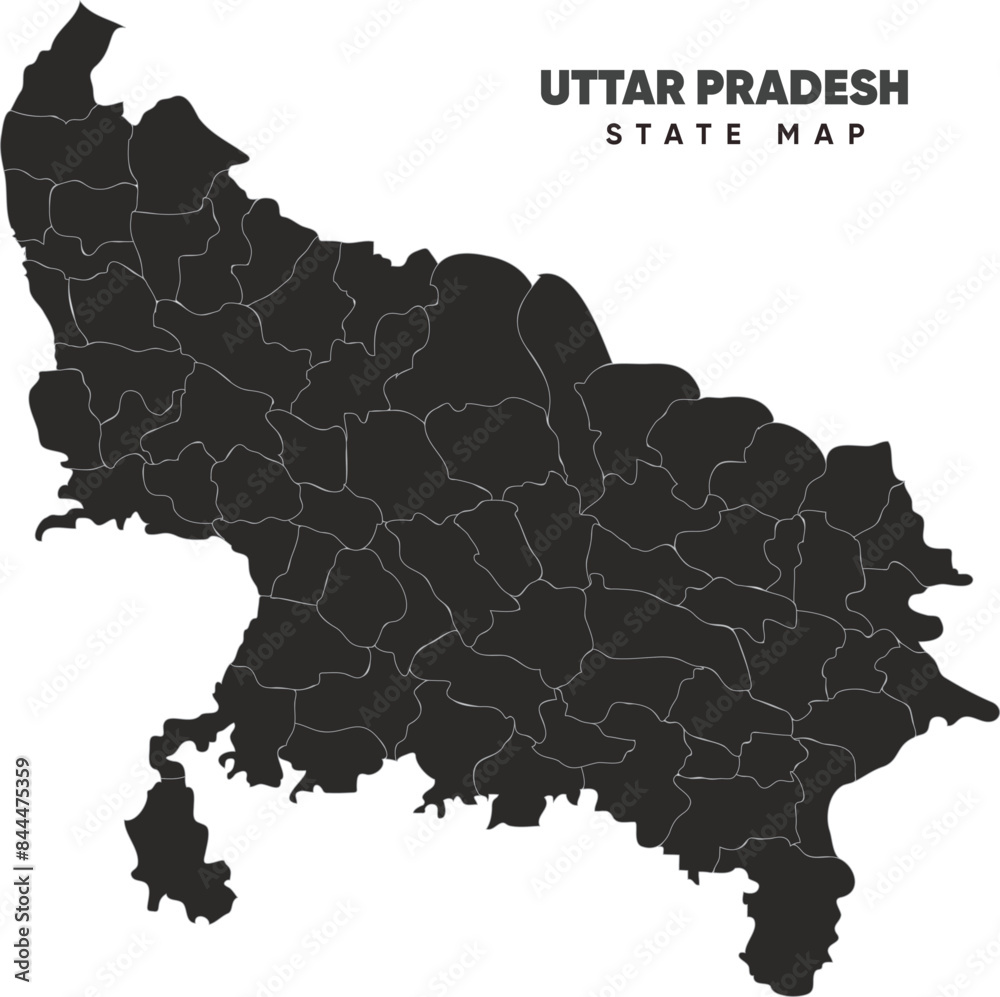 Uttar Pradesh vector map on white background. Location map of UP, a ...