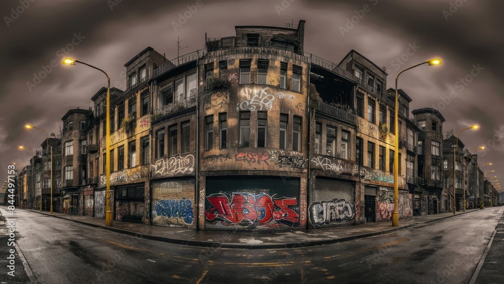 Atmospheric, gritty nighttime cityscape photo, showing a mix of old and ...