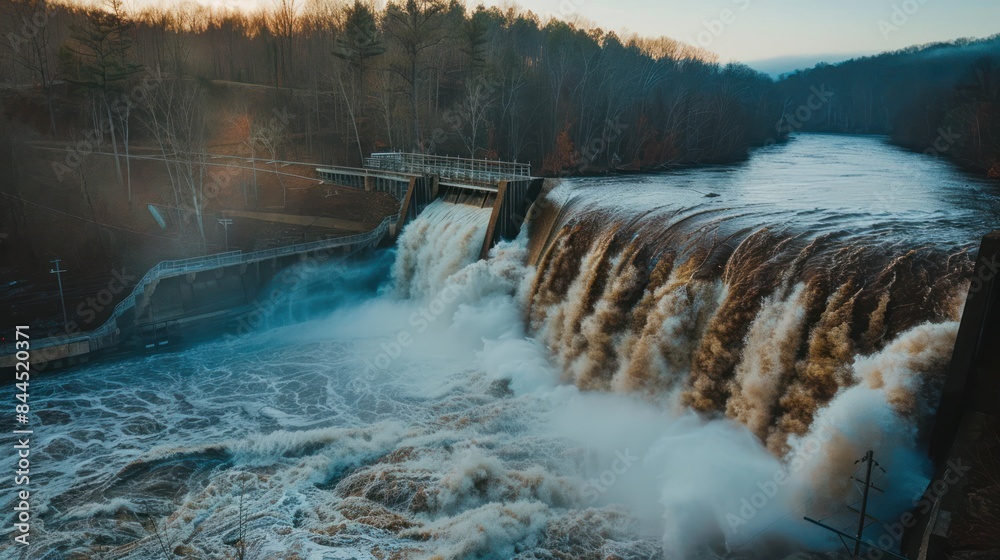 Dam water overflows, dam breaks Stock Photo | Adobe Stock