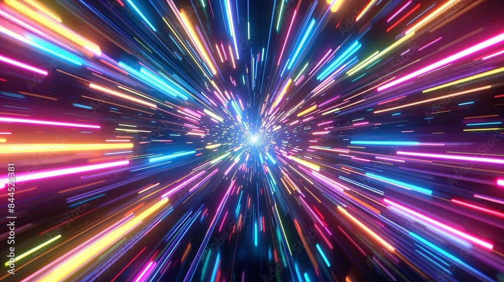 fantastic background Neon lines converging in a psychedelic explosion ...