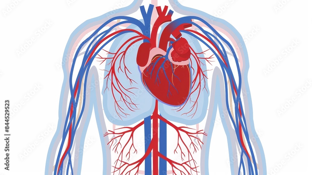 Simplified illustration of the human heart and circulatory system with ...