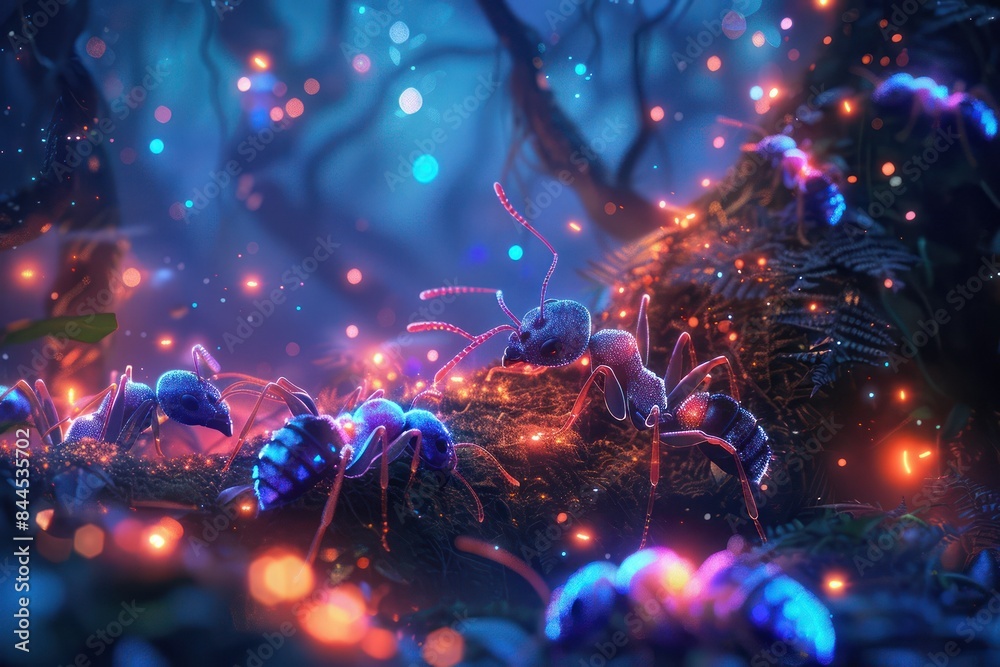 Enchanted forest with glowing ants and sparkling lights creates a ...
