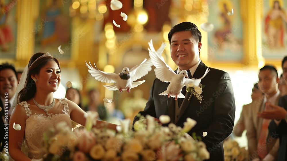 In a traditional Filipino wedding, the couple releases doves ...