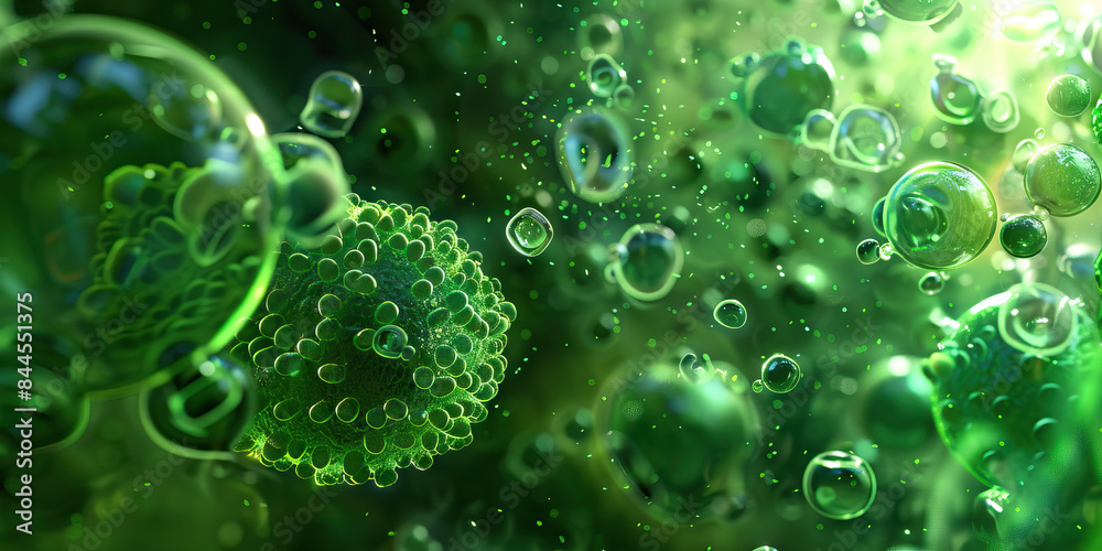 Emerald green Leukocyte migration detailed view of cells under ...