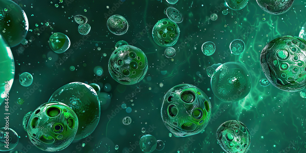 Emerald green Leukocyte migration detailed view of cells under ...