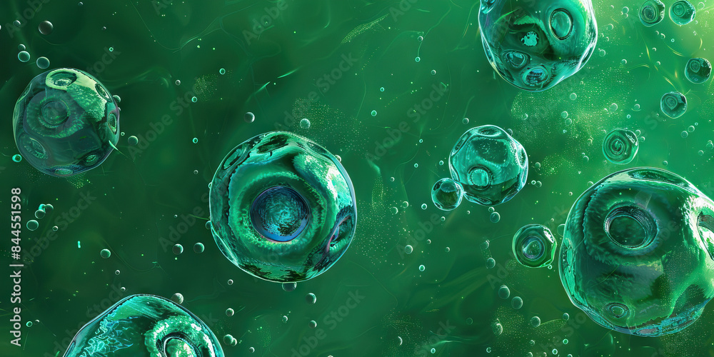 Emerald green Leukocyte migration detailed view of cells under ...