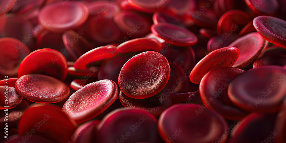 Ruby red blood cells microscopy close up examination of the inner body ...