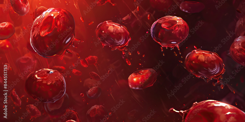 Ruby red blood cells microscopy close up examination of the inner body ...