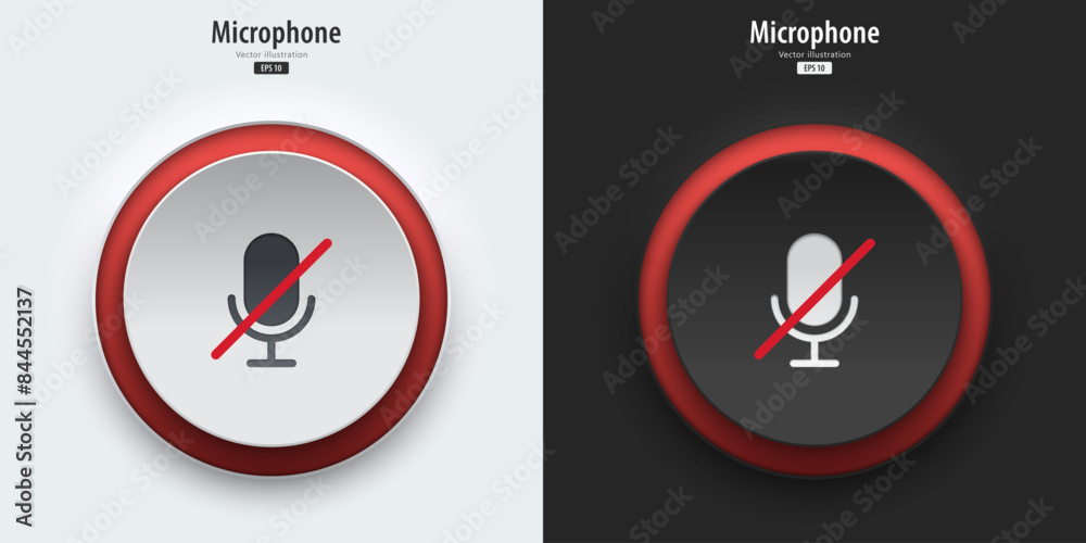 Microphone sign. A set of black and white push buttons with stop ...