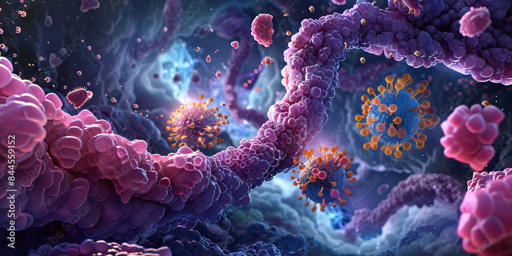 ภาพประกอบสต็อก Viral Entry into Cells: An illustration showing how the ...