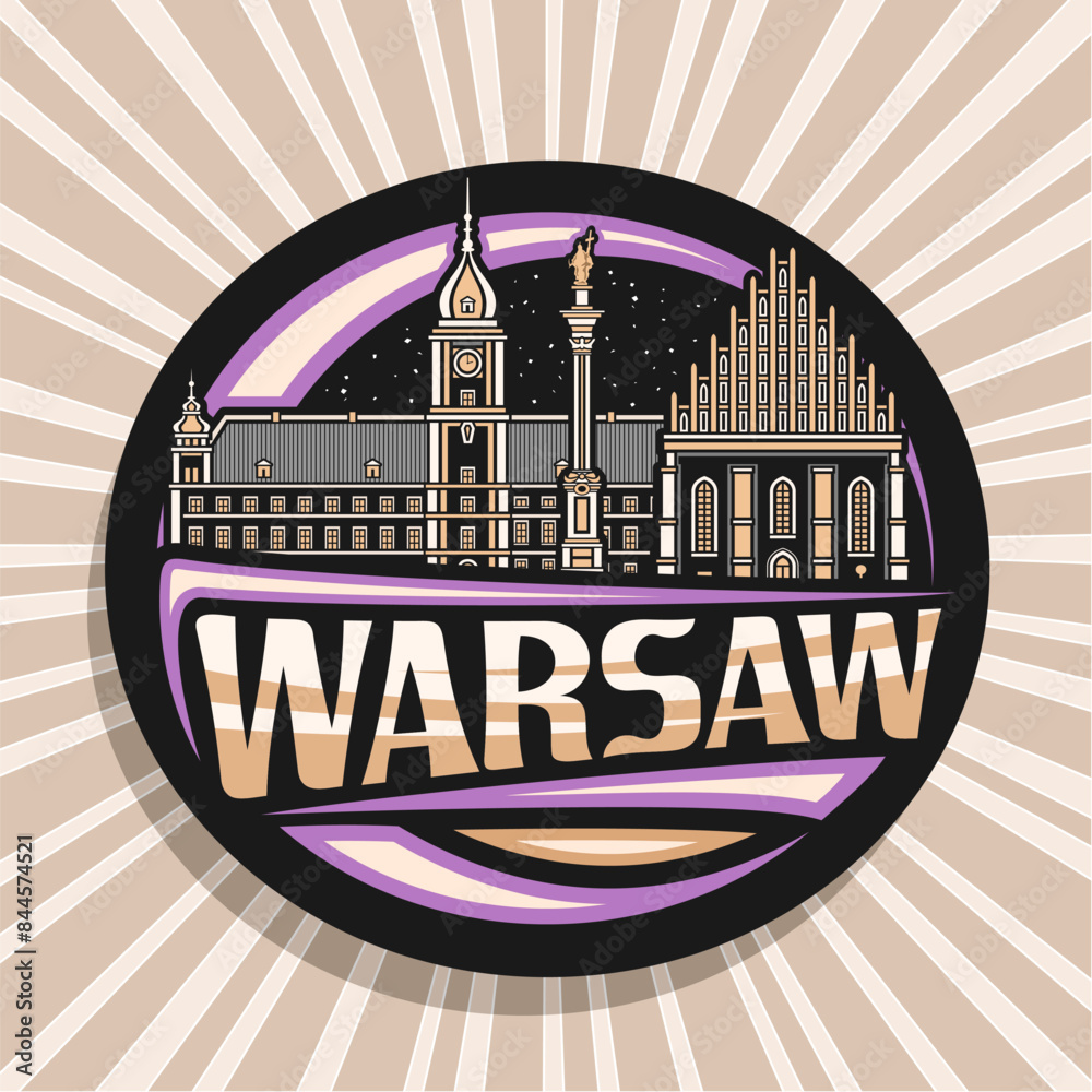 Vector logo for Warsaw, decorative label with line illustration of ...