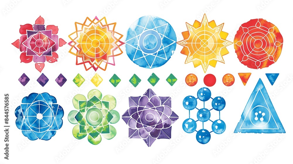 Colorful geometric shapes vector set featuring bright patterns in ...