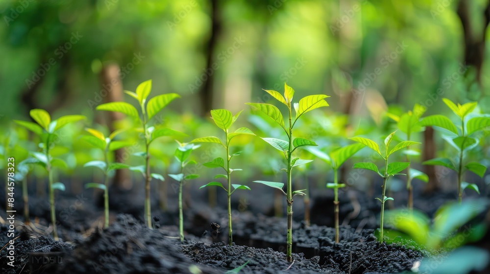 A reforestation project with young trees being planted, demonstrating ...