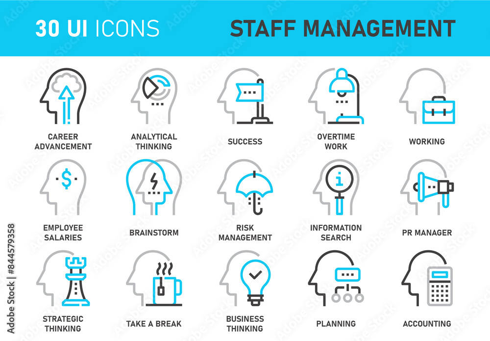Vector set of business and staff management flat line web icons. Each ...