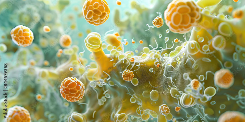 Bacterial Biofilm: A close-up of a bacterial biofilm, showing a ...