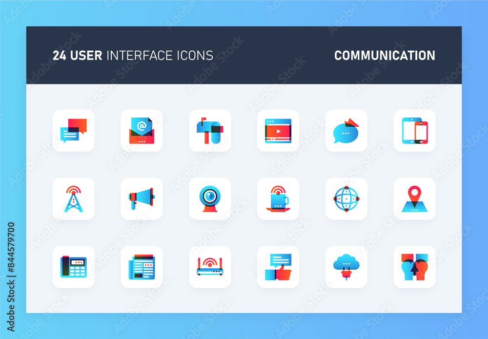 Vector set of communication and connectivity line web icons. Each icon ...