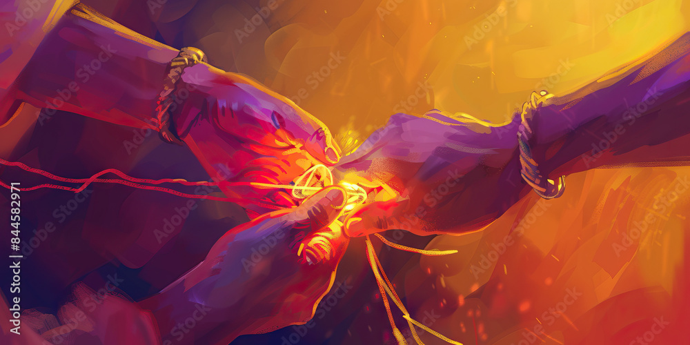 Tying a Sacred Thread: A close-up of hands tying a sacred thread around ...