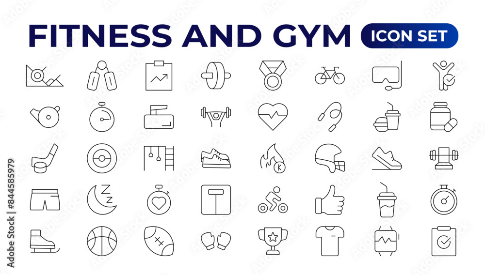 Set of fitness and wellness related line icons, wellbeing, mental ...