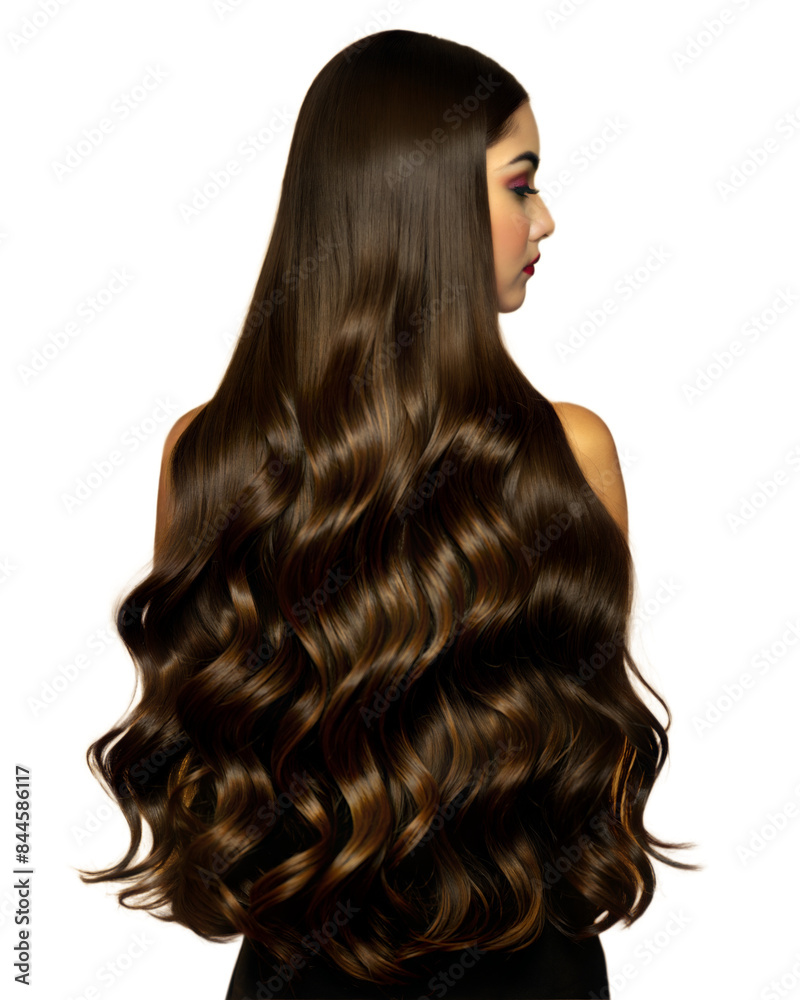 girl turn back has long, soft, silk, shine hair and presenting with ...