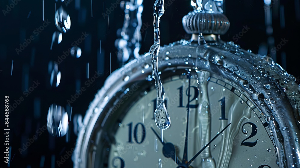Water dripping in a clock symbolizes the passing of time. Saving water ...