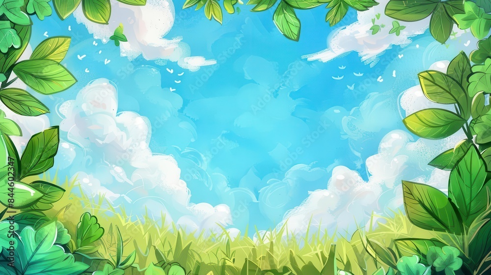 cartoon frame with cloudy sky background cheerful childrens ...