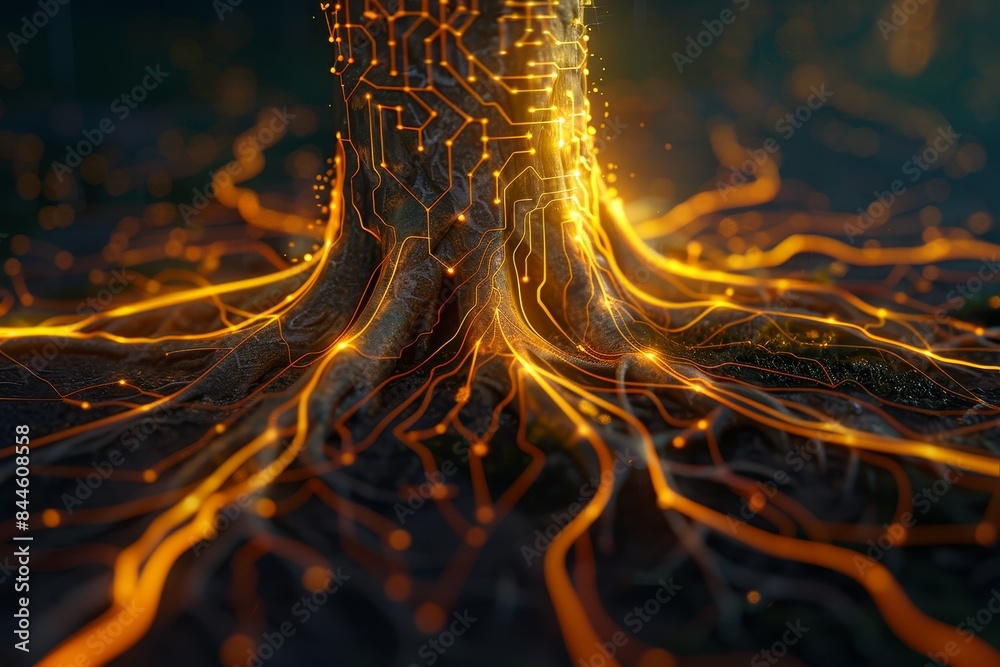 Glowing Tree Roots and Branches, Soft Fade Background Emphasizing ...