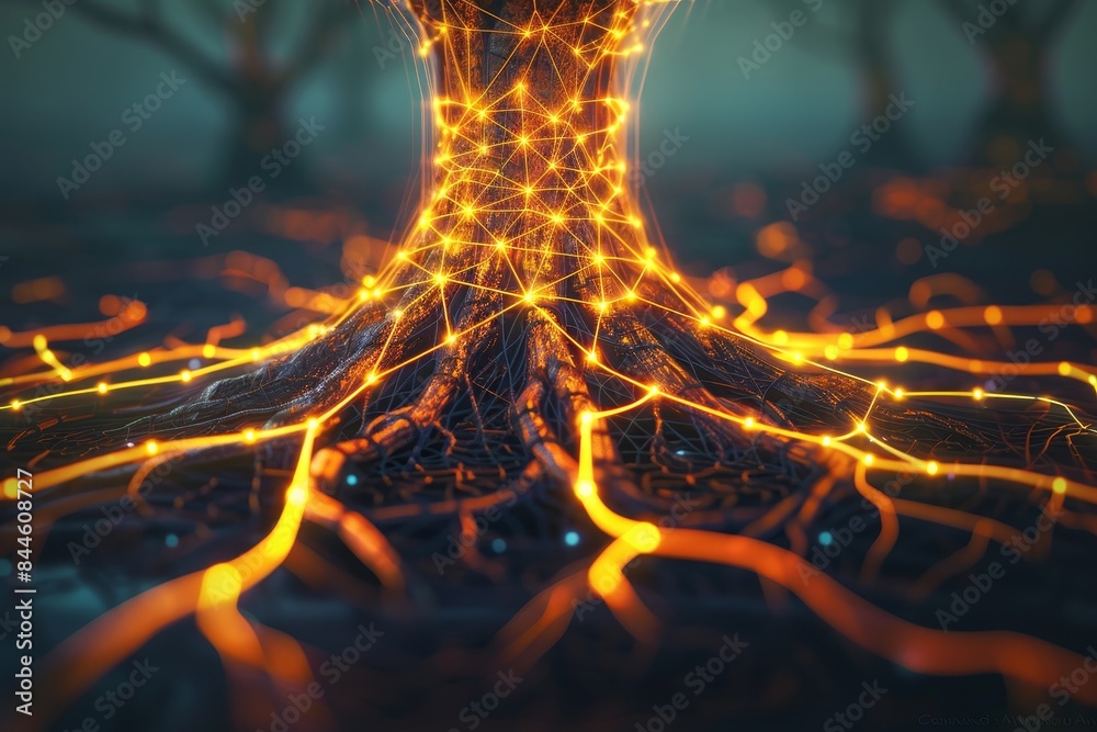 Mystical Tree With Glowing Roots and Branches, Softly Fading Background ...