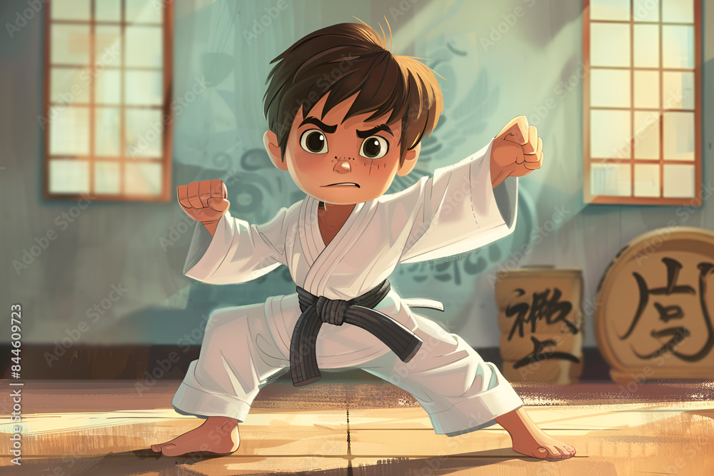 Karate martial arts tae kwon do dojo clipart cartoon Boy Kick Stock ...
