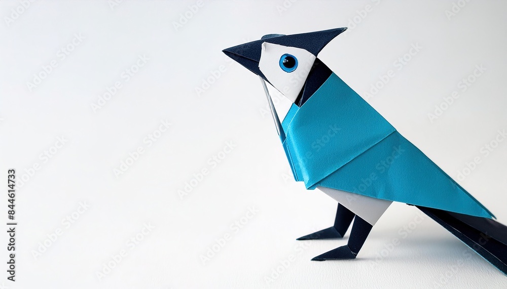 Animal concept origami isolated on white background of a blue jay ...