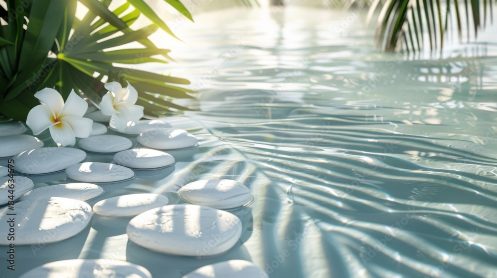 Beautiful spa background featuring white stones, lily flowers, and sun ...