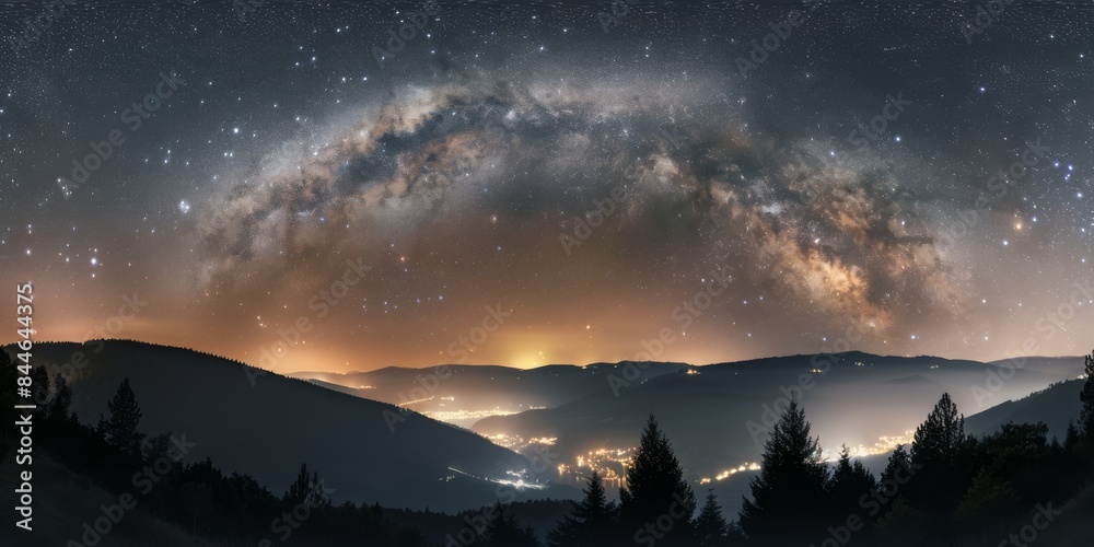 Milky Way arc over a mountain, ideal for astrophotography and night sky ...
