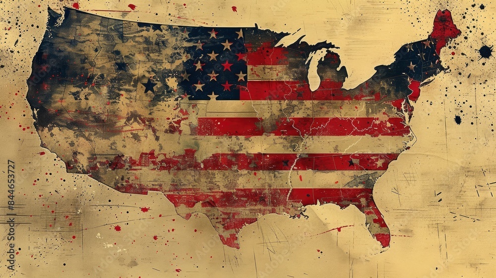 USA map with flag overlay Stock Photo | Adobe Stock