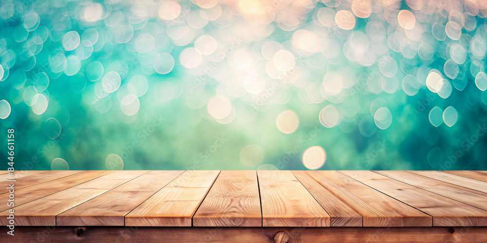 Foreground, a wooden tabletop is the focus, with smooth boards and a ...