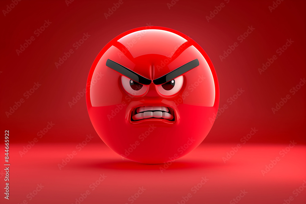 Angry red emoji with furrowed brows and clenched teeth on red background Stock Illustration ...