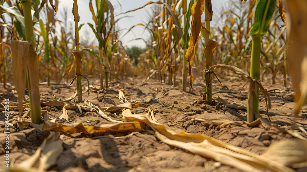 Corn plants wilting and dead in cornfield. Herbicide damage, drought ...