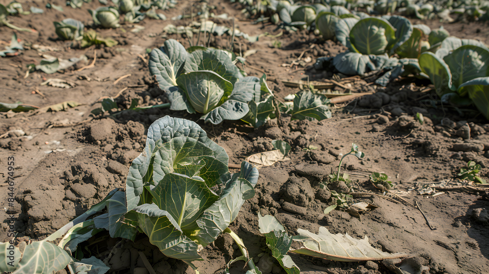 Drought vegetable dry field land cabbage leaf green cole crop white ...