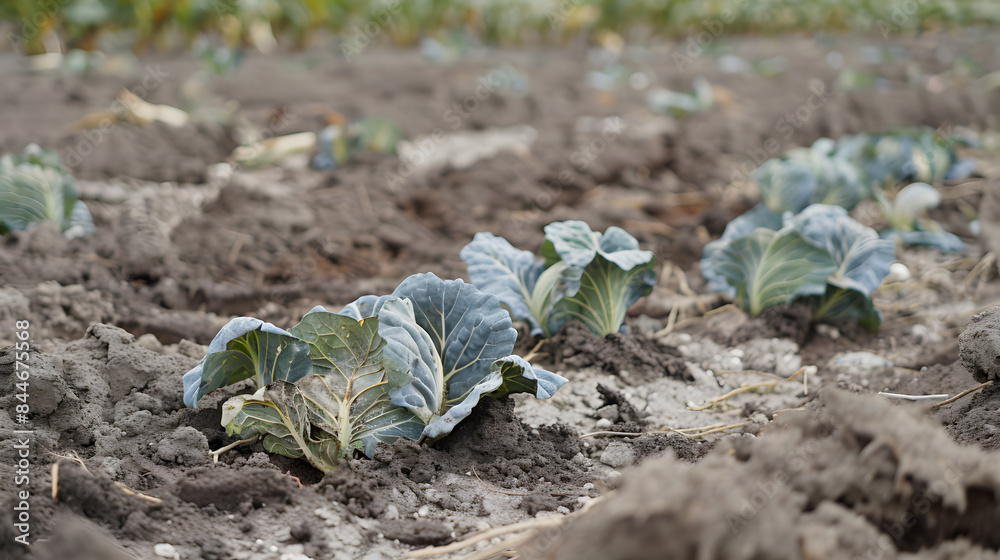 Drought vegetable dry field land cabbage leaf green cole crop white ...