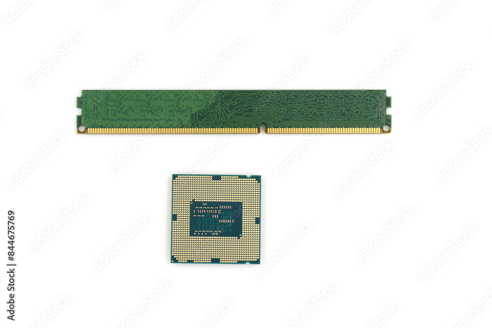 CPU and RAM isolated on a white background. CPU and RAM for a laptop ...