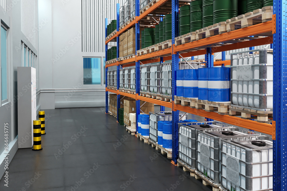 Storage center in hangar. Warehouse of manufacturing enterprise ...