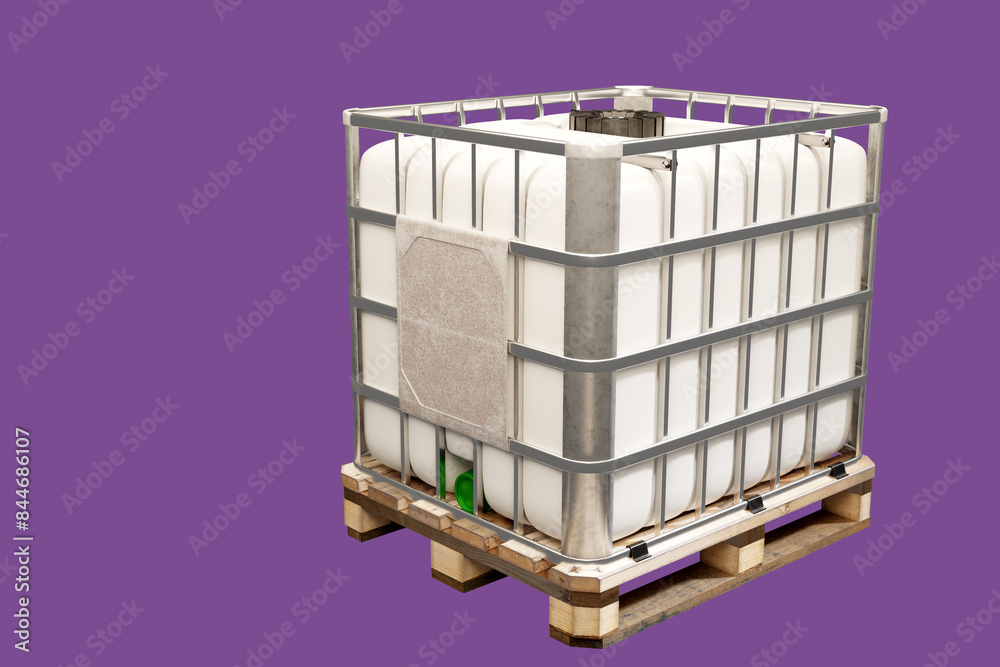 IBC container isolated. Intermediate bulk container. Liquid tank on ...