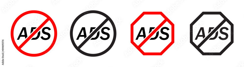 No ads. Ads blocker icon set with different color. Ad blocker symbol ...