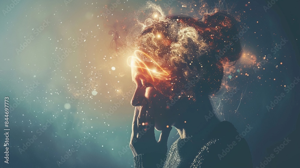 Concept exploring the mind, self-discovery, introspection, thinking ...